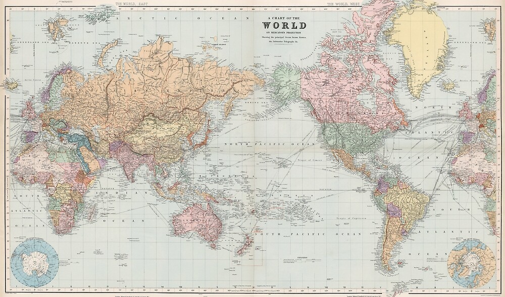"Vintage Map of The World (1904)" by BravuraMedia | Redbubble
