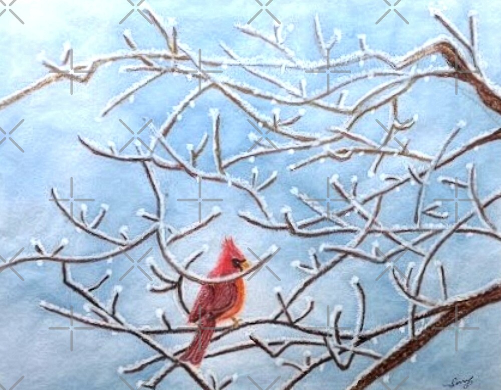 "Cardinal on Snow Covered Tree Branch Painting" by factory88 | Redbubble