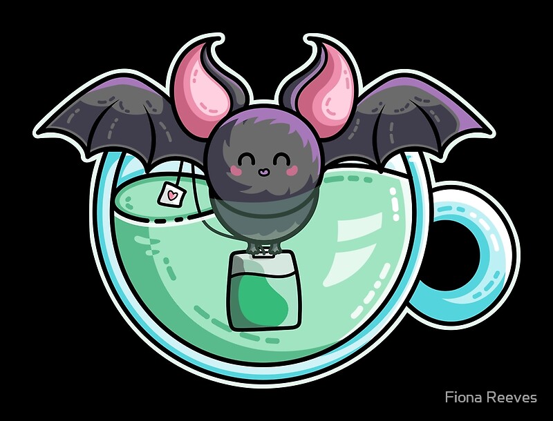 "Bat-tea Pun of Kawaii Cute Bat and Green Tea" by Fiona Reeves | Redbubble