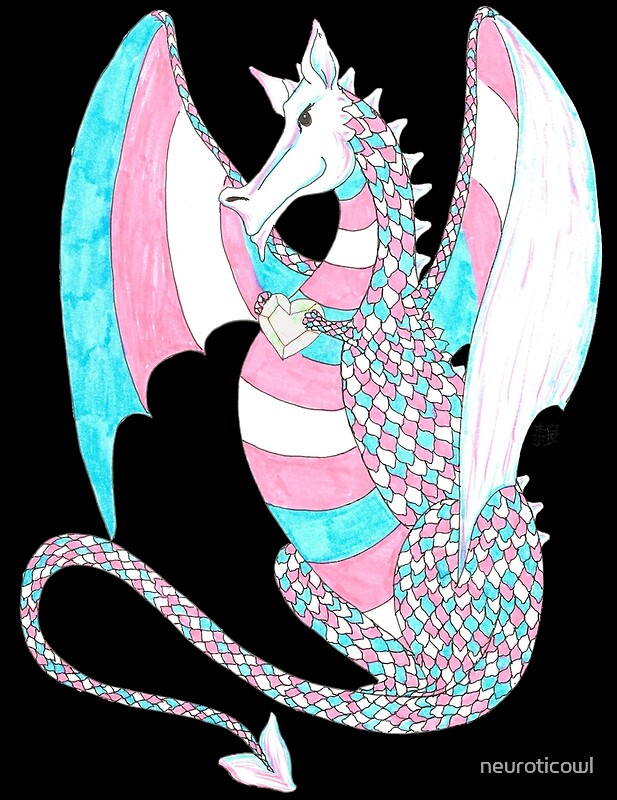 "Trans Pride Dragon with Heart" by neuroticowl | Redbubble