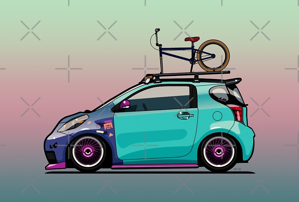 "Slammed Toyota Scion iQ With BMX Bike" by monkeycom | Redbubble