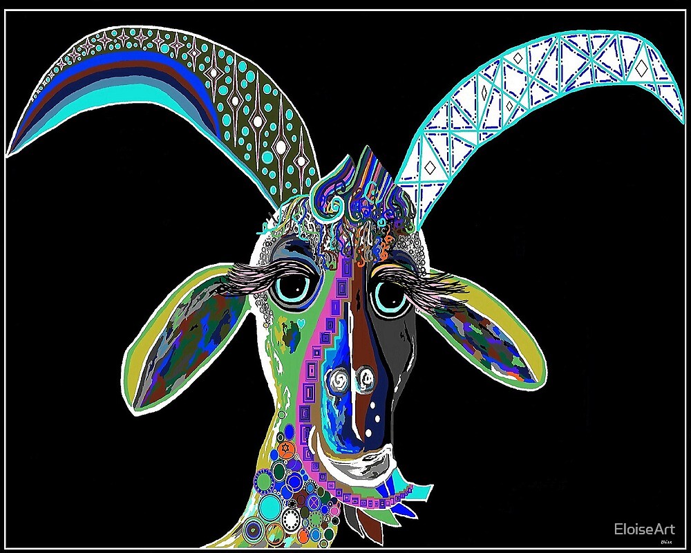 "CRAZY GOAT on Black Background" by EloiseArt | Redbubble