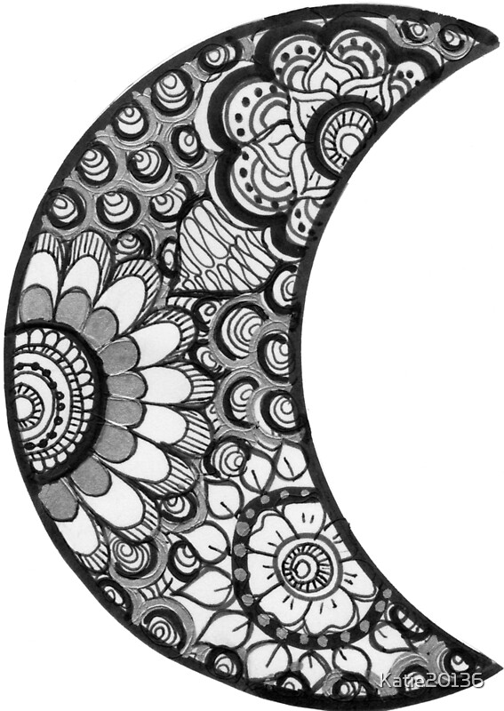 "Crescent Moon Zentangle: luminous (white backround)" by Katie Hwang ...