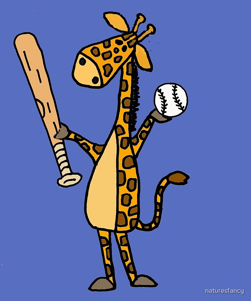 "Funny Giraffe Playing Baseball Cartoon" by naturesfancy | Redbubble