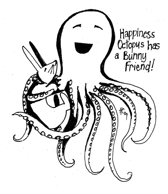 "Happiness Octopus has a Bunny Friend" by Miss Dilettante | Redbubble