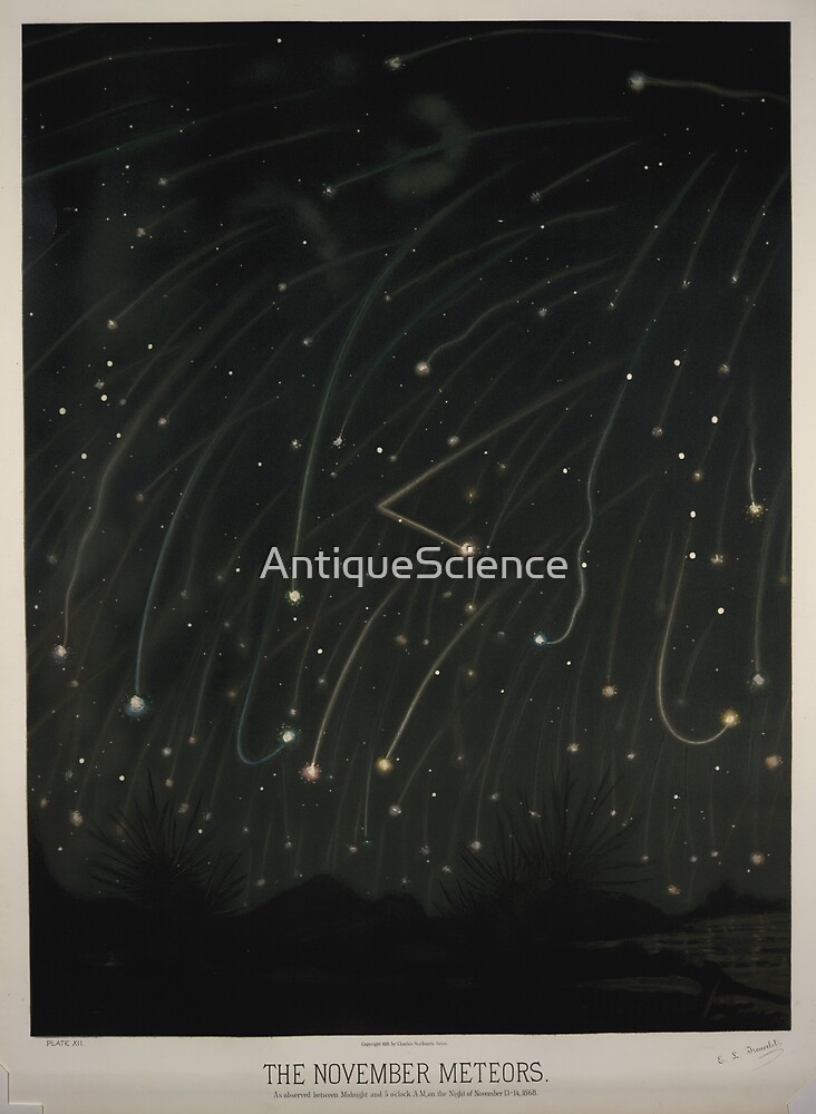 "Antique astronomy: Trouvelot's drawing of a meteor shower (The ...