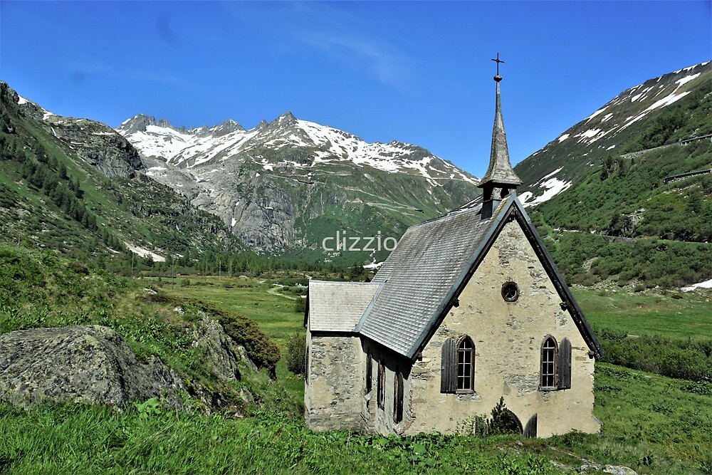 "Anglican Chapel Gletsch Switzerland " by clizzio | Redbubble
