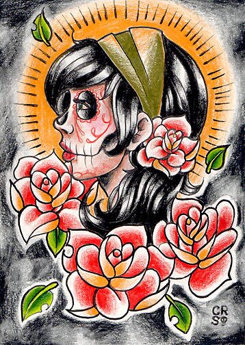 Day Of The Dead Gypsy Tattoo Flash Drawing By Misscarissarose Redbubble