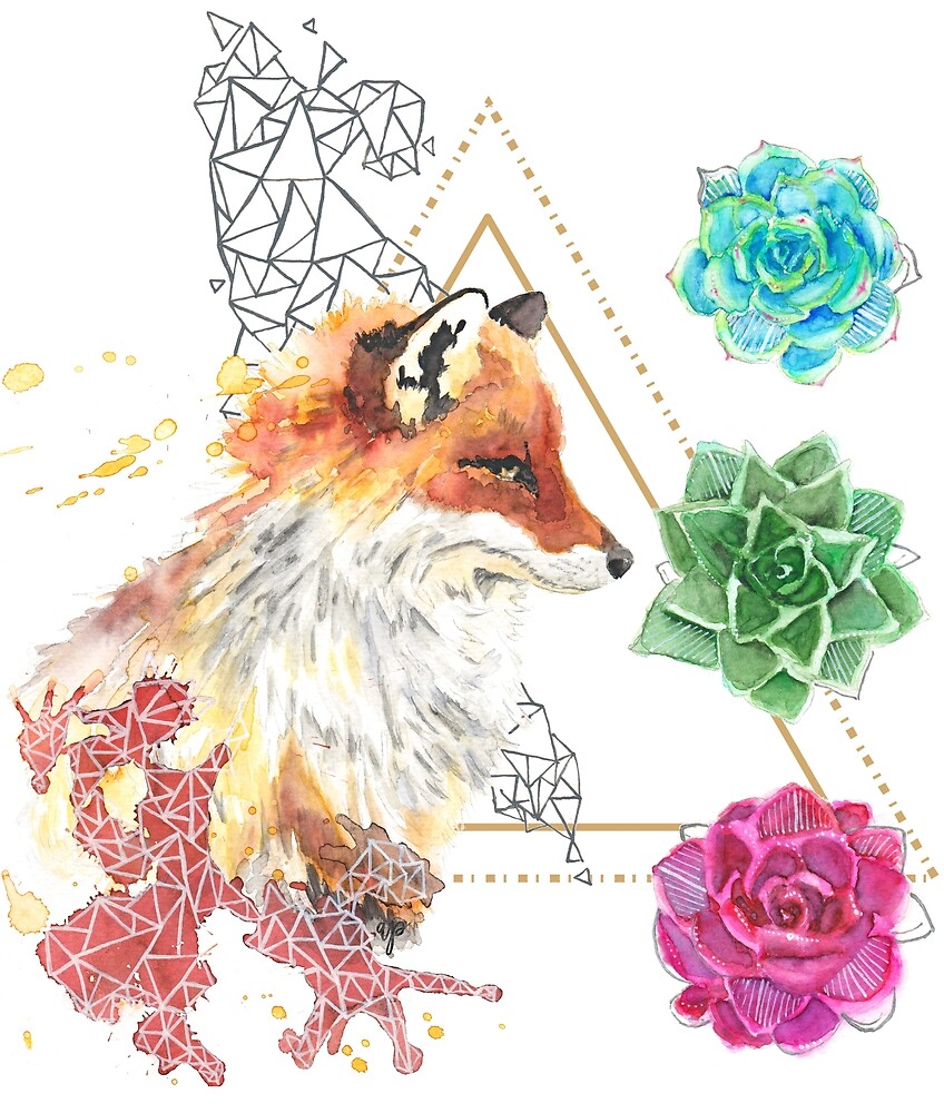 "Fire Element: Fox with Succulents" by Ashley Picanco | Redbubble