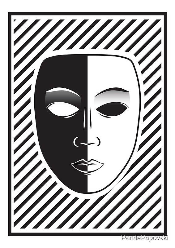 "Black and White Mask Illustration" by PandePopovski | Redbubble