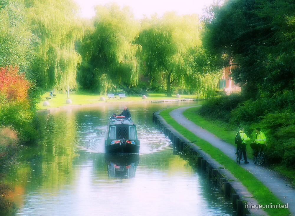 "Peaceful and scenic canal scene with narrowboat, Stoke-on-Trent" by ...