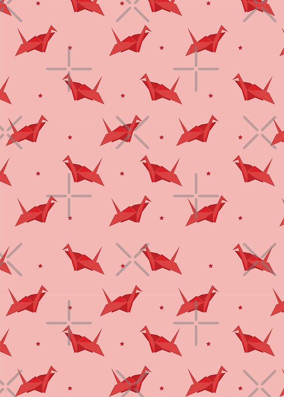 "Japanese origami Drawing Pattern Red Tsuru Crane Bird" by MariOyama ...