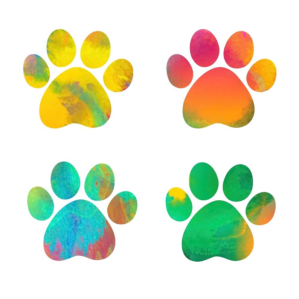 "Colorful Watercolor Paws Set of Four" by blessedliez | Redbubble