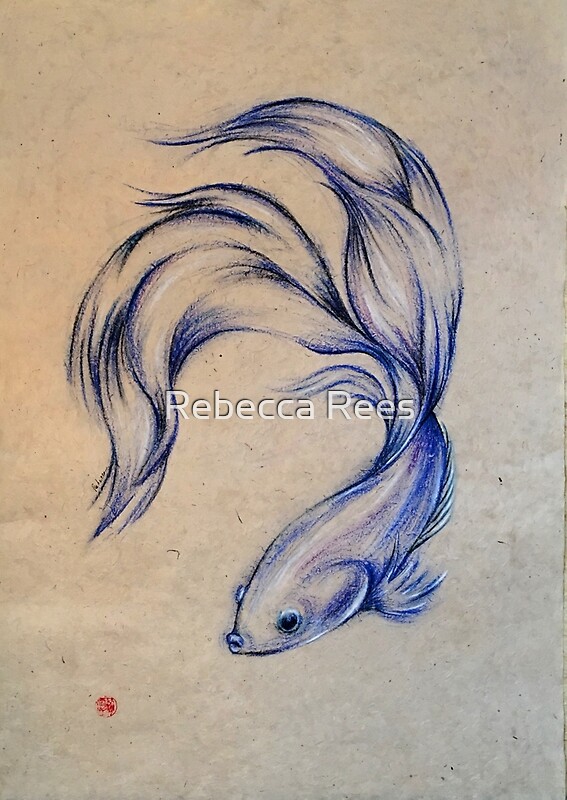 "Blue Angel - Siamese Fighting Fish Oil pastel on Paper Drawing" by ...