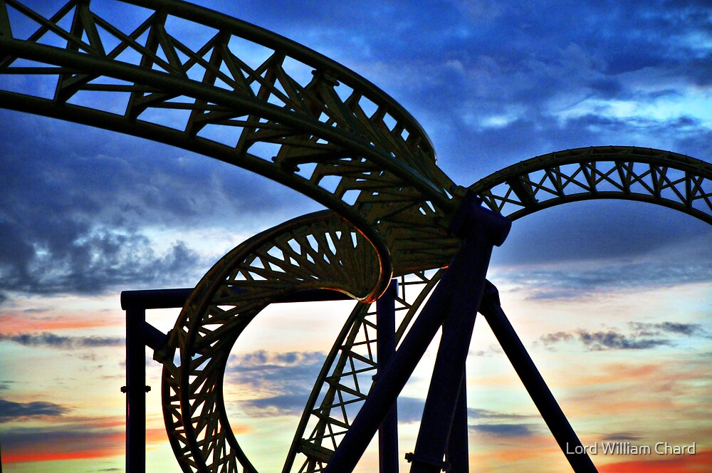 "Coaster - Twisting frame of a roller coaster taken against a pastel ...