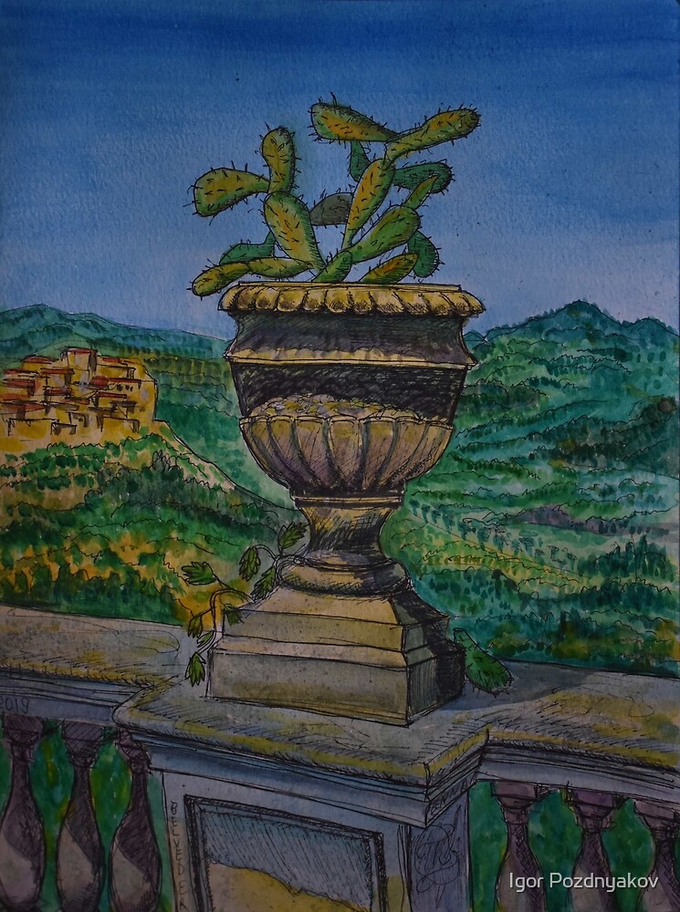 "Watercolor Sketch. A View of Central Sicily from Belvedere Park of ...