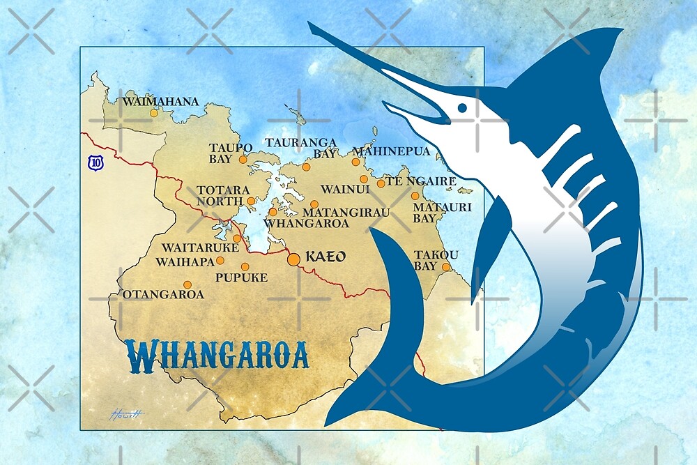 "Whangaroa Marlin Map" by Patricia Howitt | Redbubble