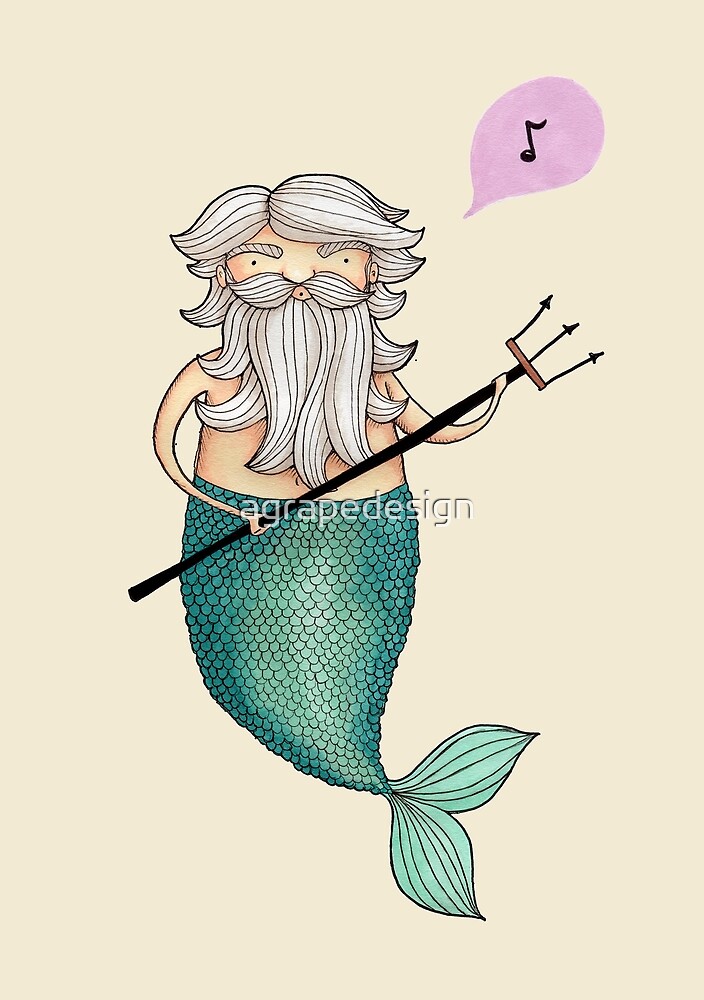 "Poseidon merman with beard " by agrapedesign | Redbubble