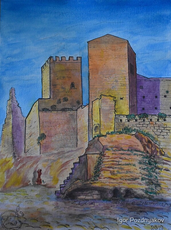 "Watercolor Sketch - Castello di Lombardia, Enna, Sicily" by Igor ...