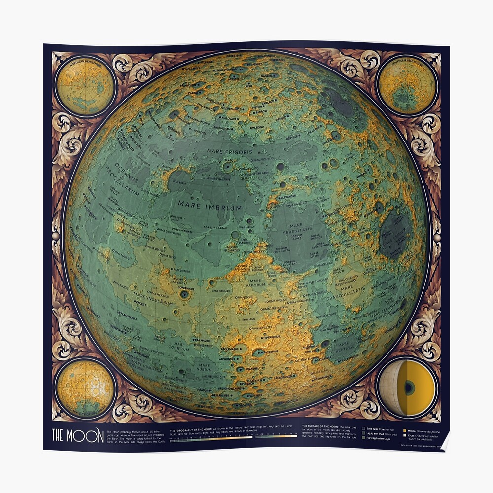 "A Topographic Map of the Moon" Poster by EleanorLutz | Redbubble