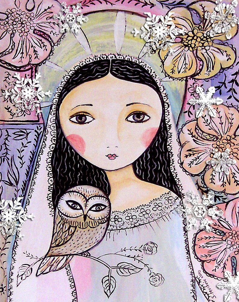 "Christmas angel with owl" by sue mochrie | Redbubble