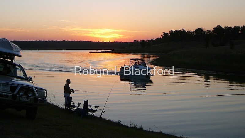 "Fishing at Sunset, Lake Boondooma" by Robyn J. Blackford | Redbubble