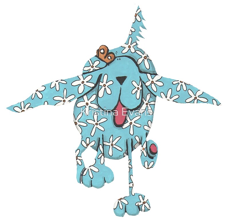 " Blue Spaniel, Flying with Flowers!" by Kristina Evans | Redbubble