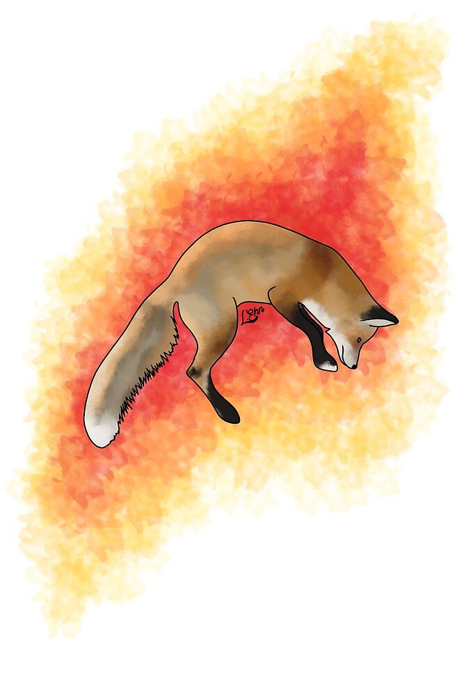 "Jumping fox warm watercolor" by Lilehn-art | Redbubble