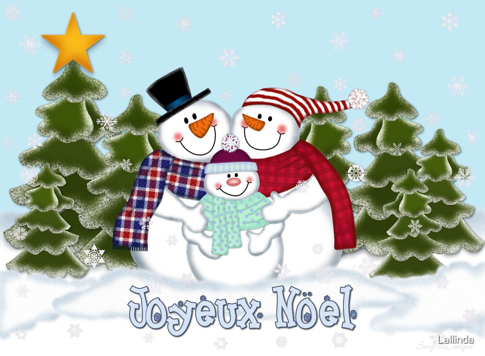 "Snowman Family Joyeux Noel Christmas Card" by Lallinda | Redbubble