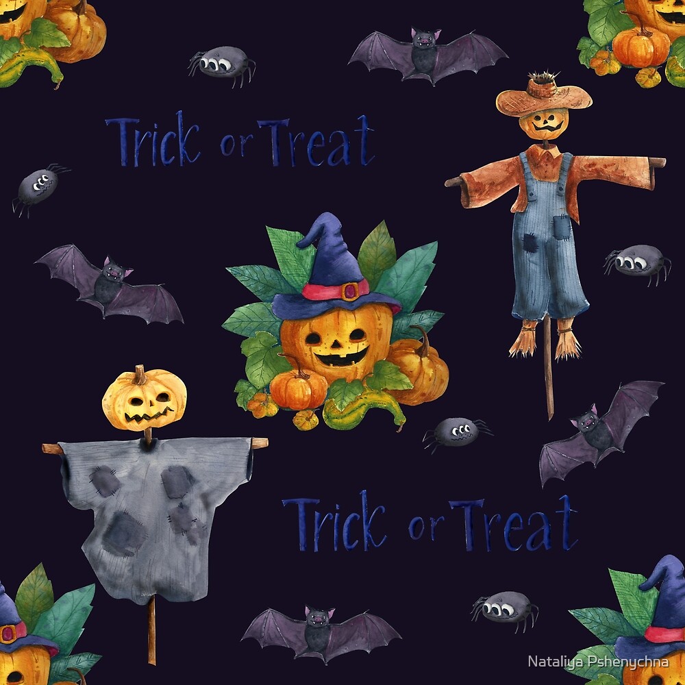 "Lovely straw man and spooky pumpkin" by Nataliya Pshenychna | Redbubble