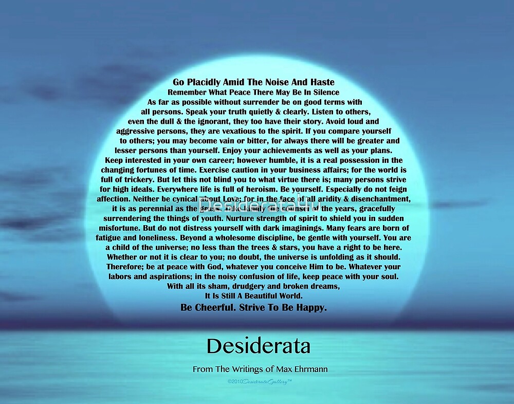 "Desiderata POEM by Max Ehrmann Blue Moon Ocean Sunset" by Desiderata4u | Redbubble