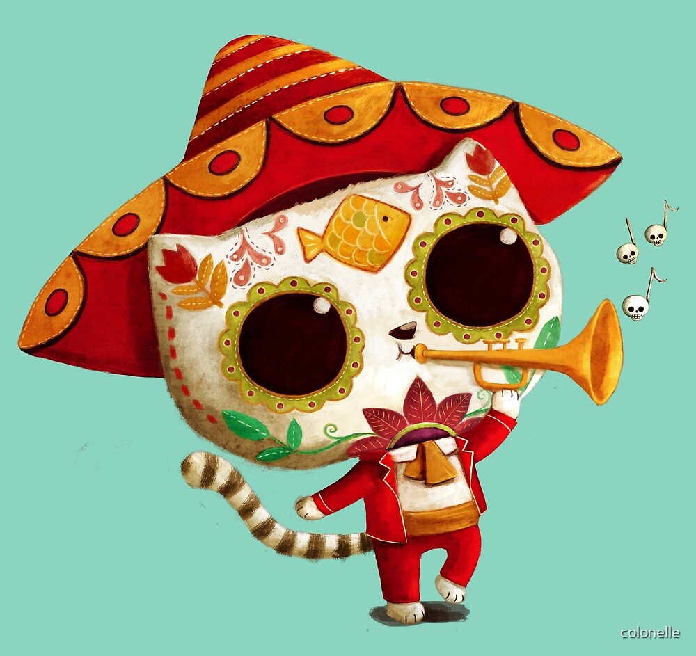 "The Day of the Dead Cute Cat El Mariachi" by colonelle | Redbubble