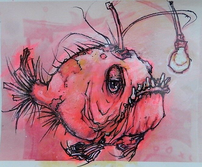 "Pink Drawn Angler Fish" by Kristin Gregg | Redbubble