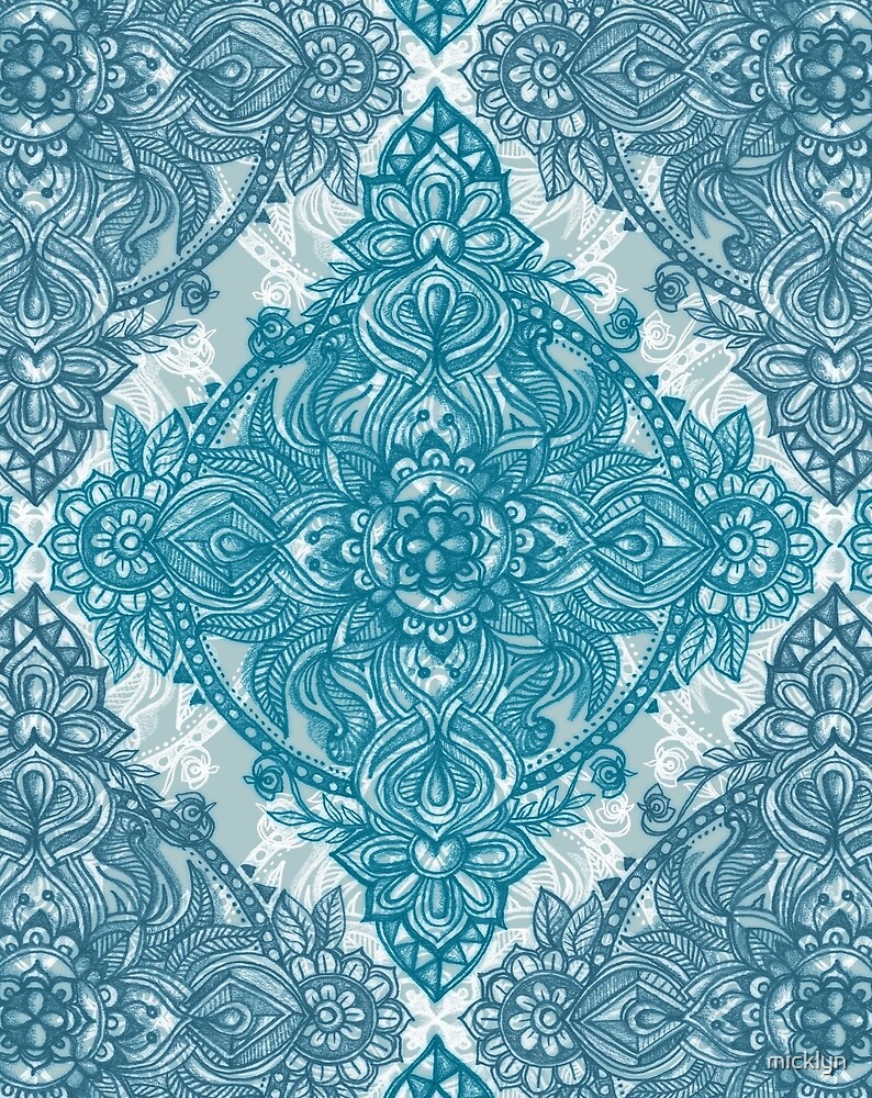 "Teal & White Lace Pencil Doodle" by micklyn | Redbubble