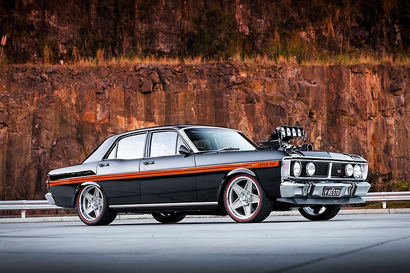 "V Resto Garage 1971 Ford XY Falcon" by HoskingInd | Redbubble