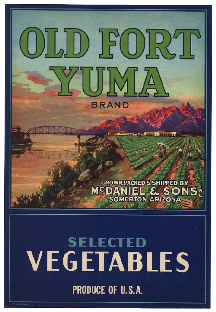 "Vintage Food Crate Label Old Fort Yuma Fruit Vegetable Produce Art ...