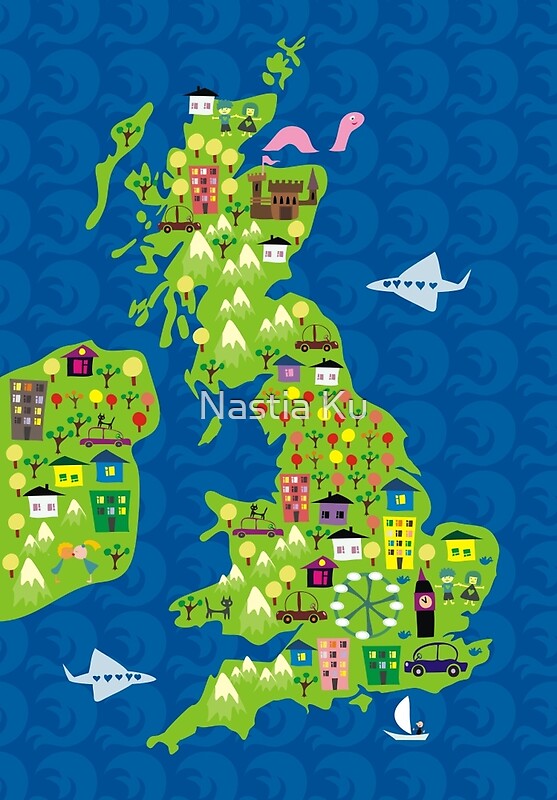 "cartoon map of the UK" by Nastia Ku | Redbubble