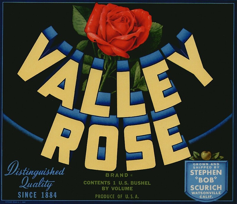 "Vintage Food Crate Label Valley Rose California Apples Fruit Vegetable ...