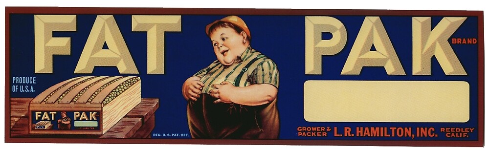 "Vintage Food Crate Label Fat Pak USA Chubby Boy Fruit Vegetable ...