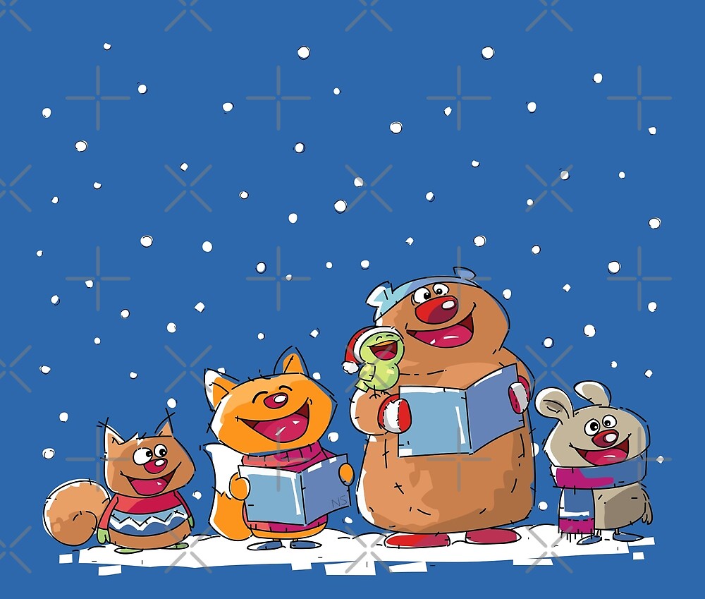 "Happy Animals Caroling (Holiday Season)" by Neda Sadreddin | Redbubble