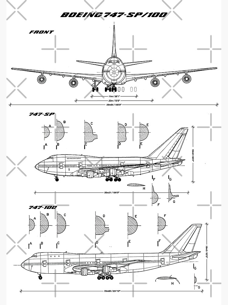 "Boeing 747-SP and 747-100 Blueprint" Poster by RHorowitz | Redbubble