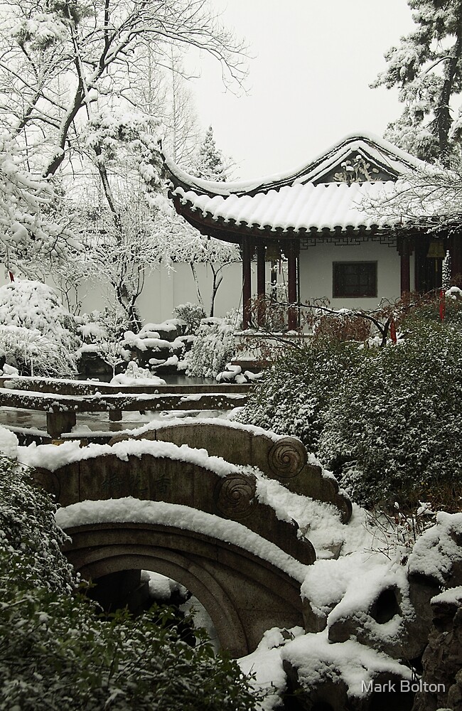 "Suzhou Garden in the Snow" by Mark Bolton | Redbubble