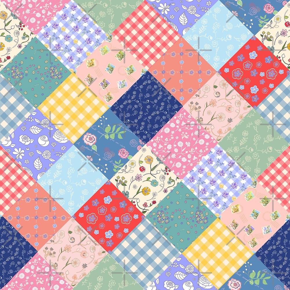 "Happy farmhouse patchwork diamond quilt by Tea with Xanthe" by ...