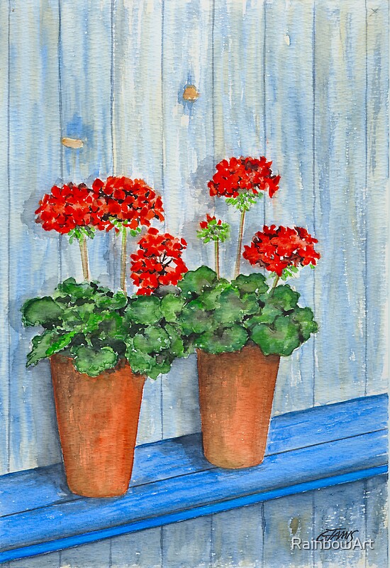 "GERANIUMS - WATERCOLOR" by RainbowArt | Redbubble