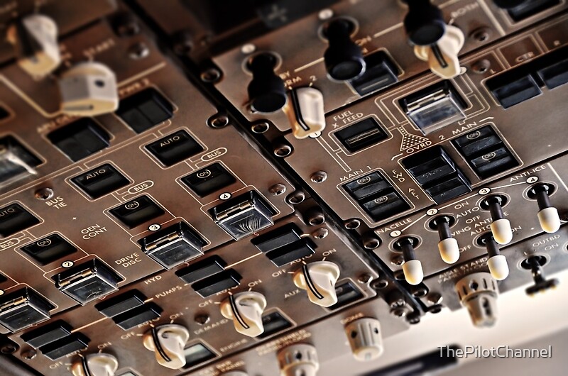 "buttons and switches on the overhead panel of the Boeing 747" by ...