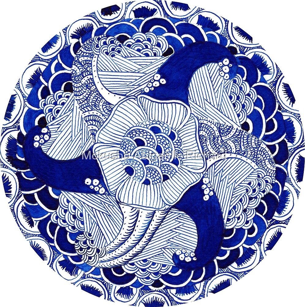"Fleur de vie Blue ink drawing of abstract patterns by Mokusho ...