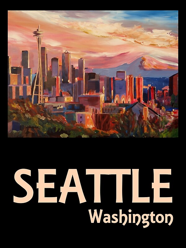 "Seattle Washington Retro Travel Poster" by artshop77 | Redbubble