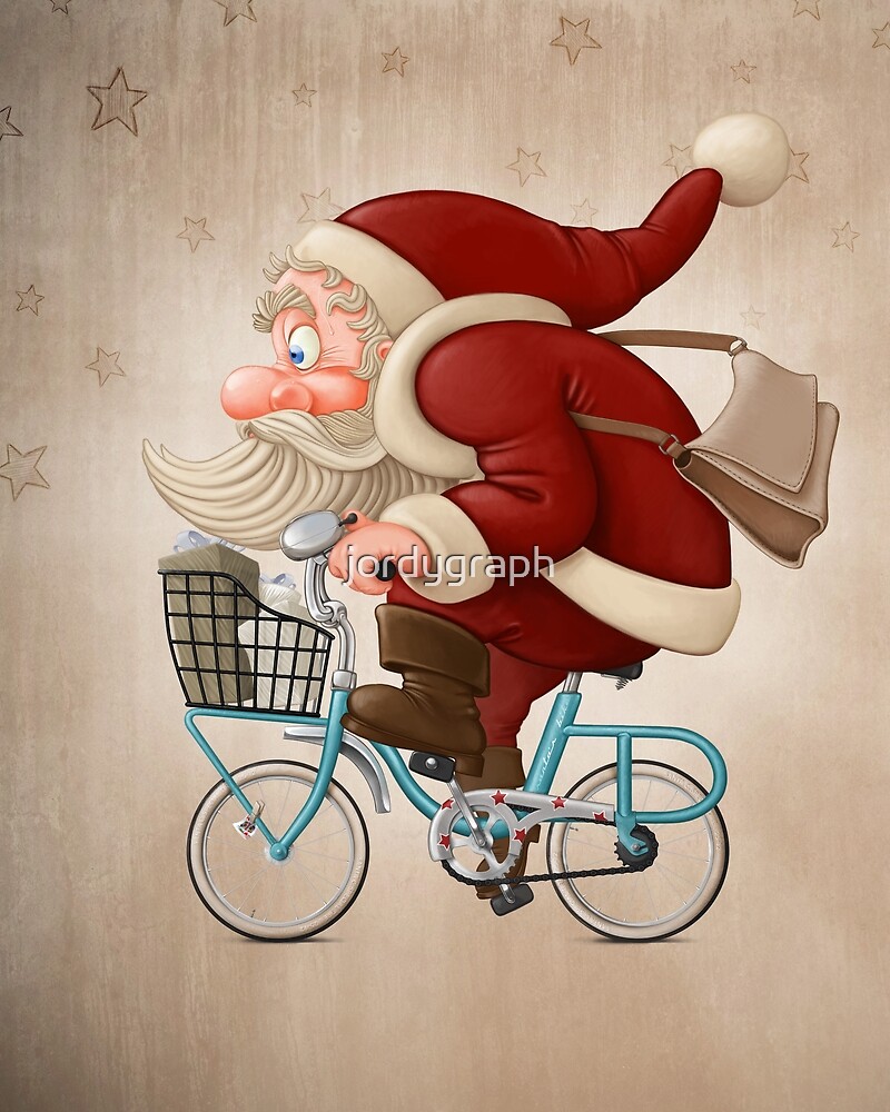"Santa Claus rides a bicycle" by jordygraph | Redbubble