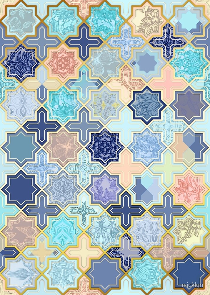"Cream, Navy and Aqua Geometric Tile Pattern" by micklyn | Redbubble