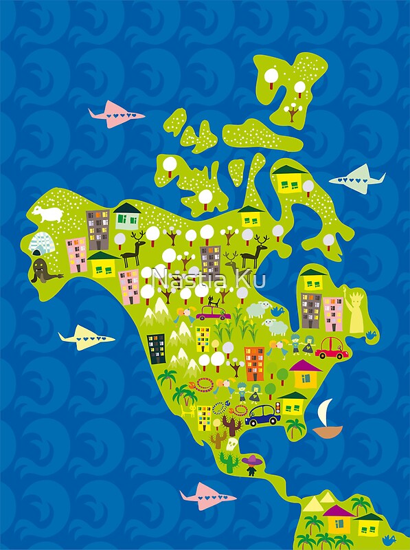 "cartoon map of North America" by ychty | Redbubble